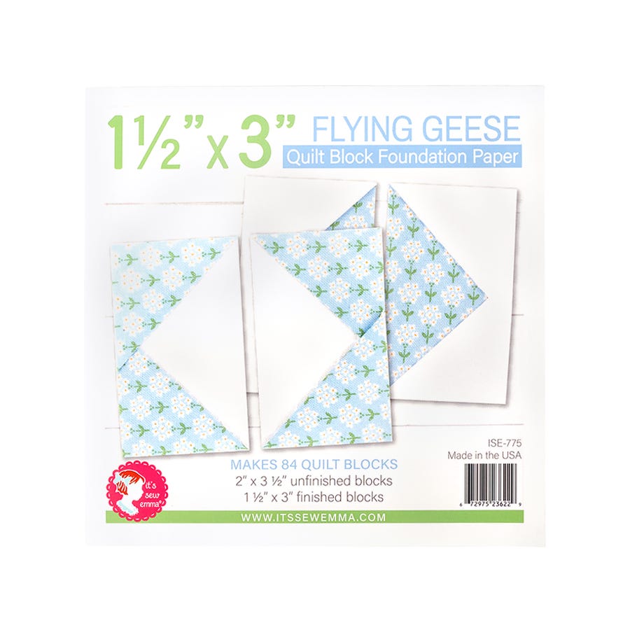 1.5" x 3" Flying Geese Quilt Block Foundation Paper - quilting-designs.com